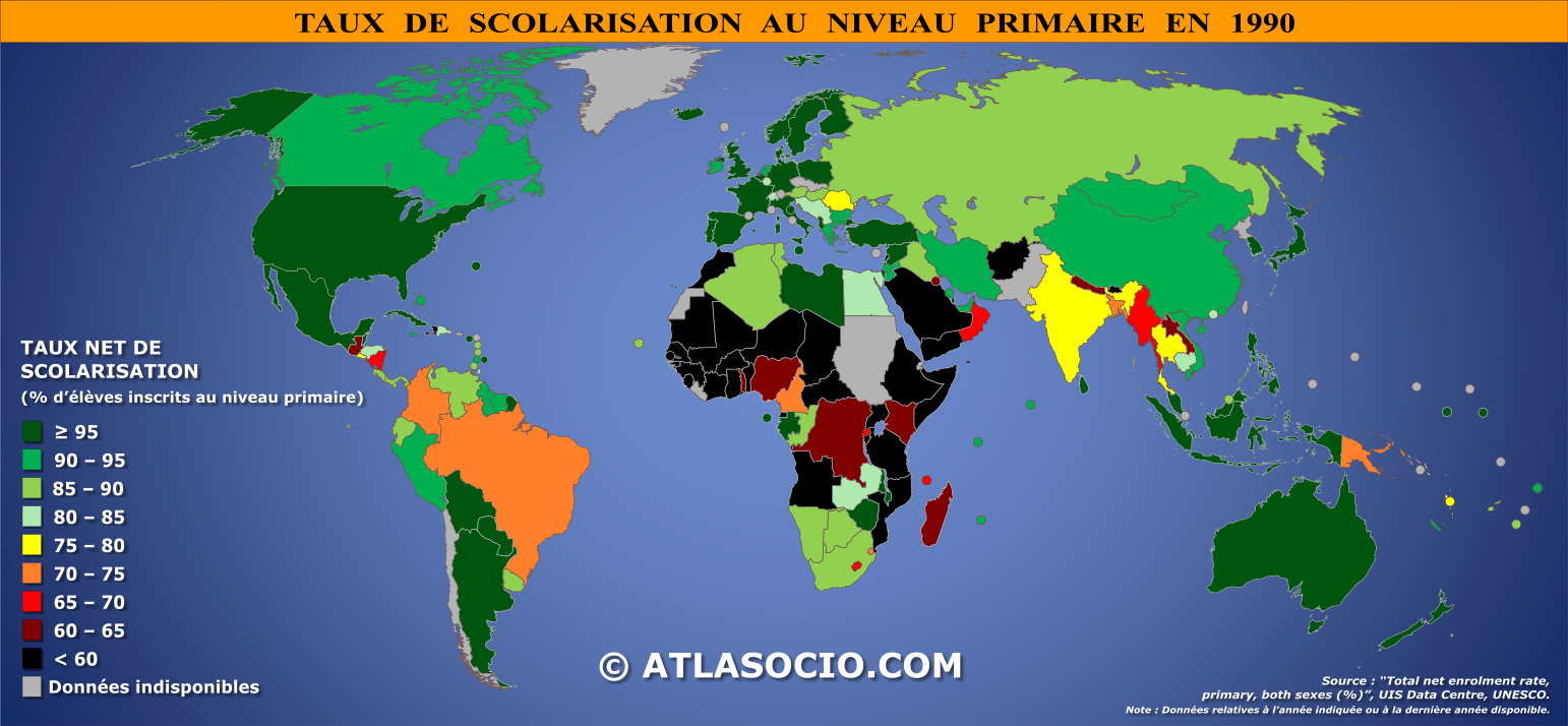 Carte Du Monde Taux De Scolarisation Par État Niveau Primaire
